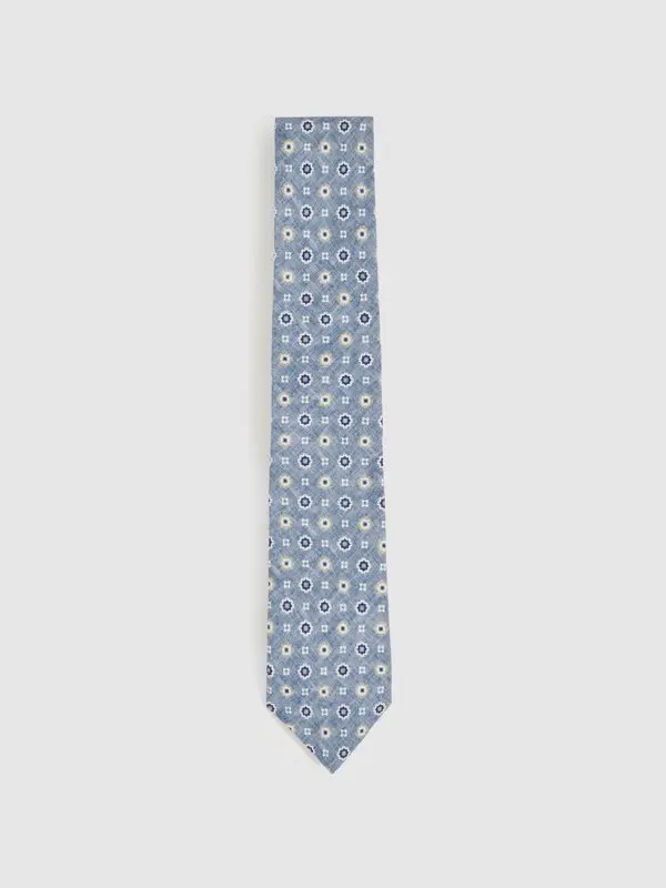 REISS Cosimo Floral-medallion Silk Tie - Soft Blue