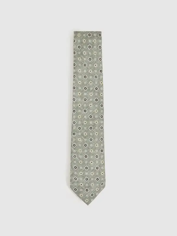 REISS Cosimo Floral-medallion Silk Tie - Soft Sage