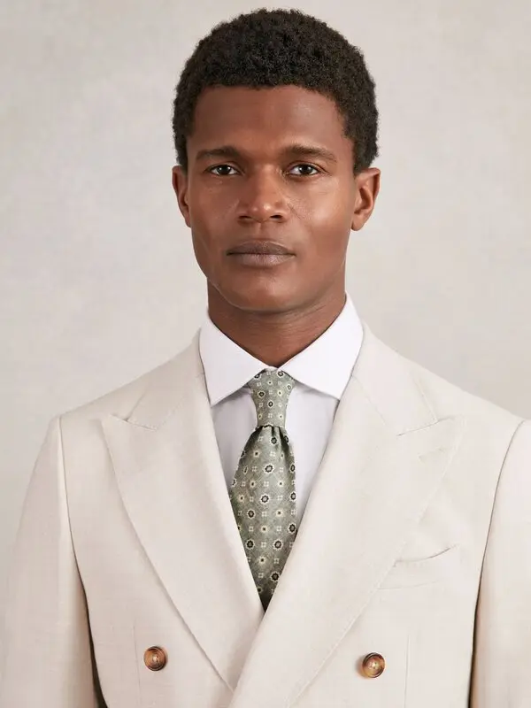REISS Cosimo Floral-medallion Silk Tie - Soft Sage
