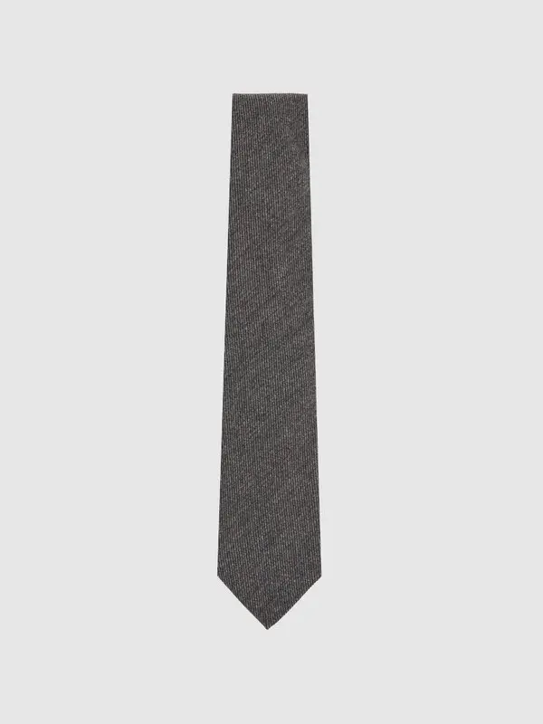 REISS Donato Wool-silk Textured Tie - Charcoal