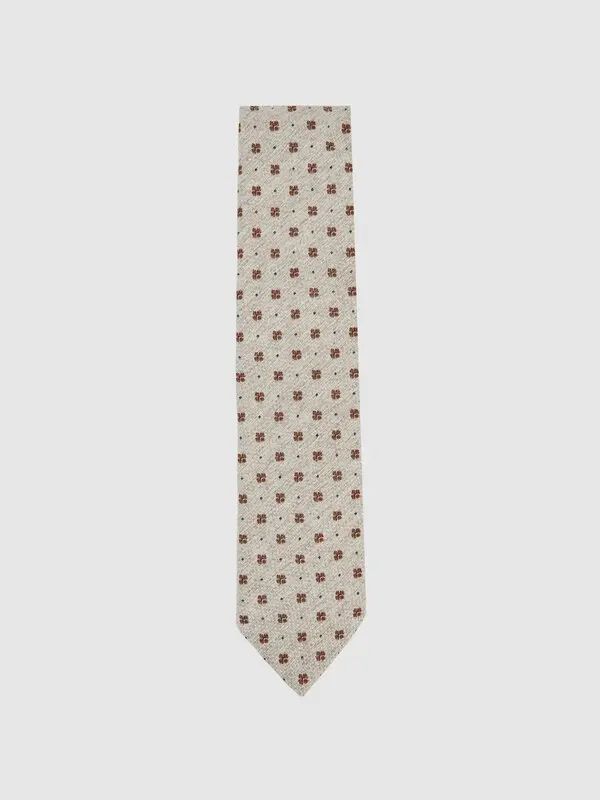 REISS Tullio Wool-silk Floral-medallion Tie - Oatmeal Melange