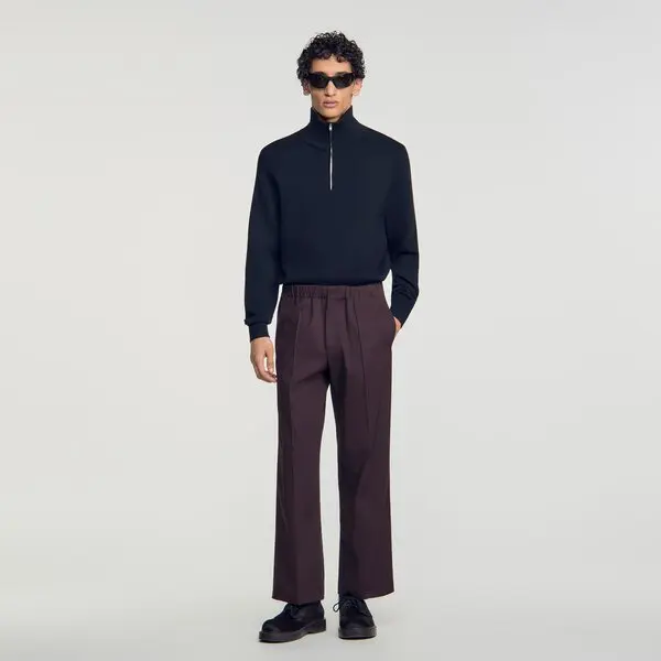 Sandro Wide-leg Elastic Waist Trousers - Chocolate