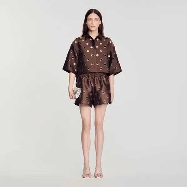 Sandro Oversized Rhinestone Embellished Shirt - Brown