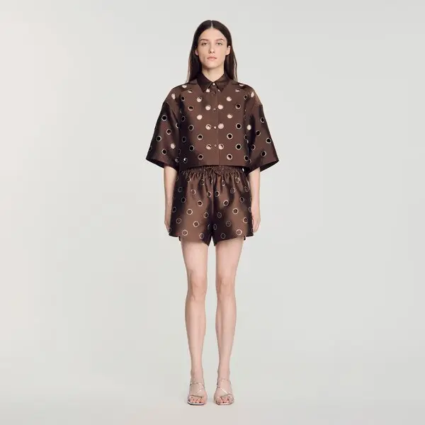 Sandro Rhinestone Embellished Oversized Shirt