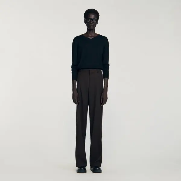 Sandro Virgin Wool Classic-fit Trousers - Chocolate