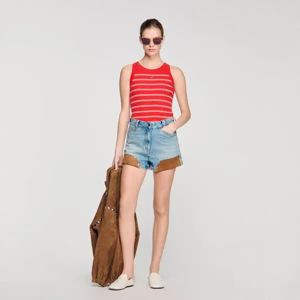 Sandro Striped Ribbed Knit Vest Top