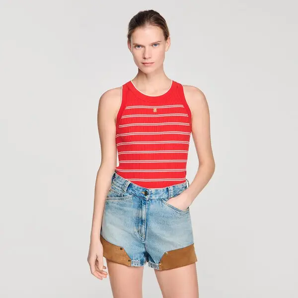 Sandro Striped Ribbed Knit Vest Top