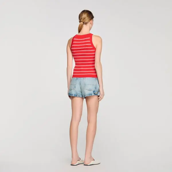 Sandro Striped Ribbed Knit Vest Top