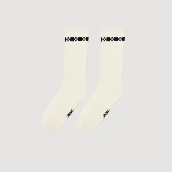 Sandro Square Cross Embroidered Crew Socks - Off White