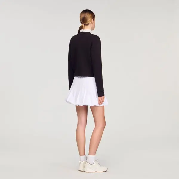 Sandro Fine Knit Cardigan With Detachable Ruffle Collar