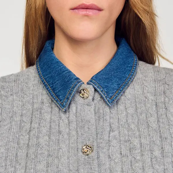 Sandro Short-sleeve Cardigan With Detachable Denim Collar - Grey