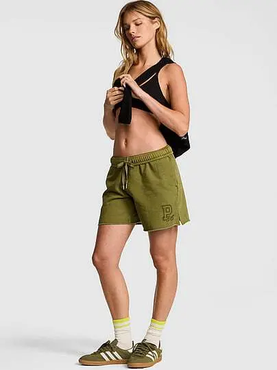 Pink Campus Fleece Relaxed Fit Shorts - Green
