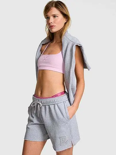 Pink Campus Fleece Relaxed Fit Shorts - Grey