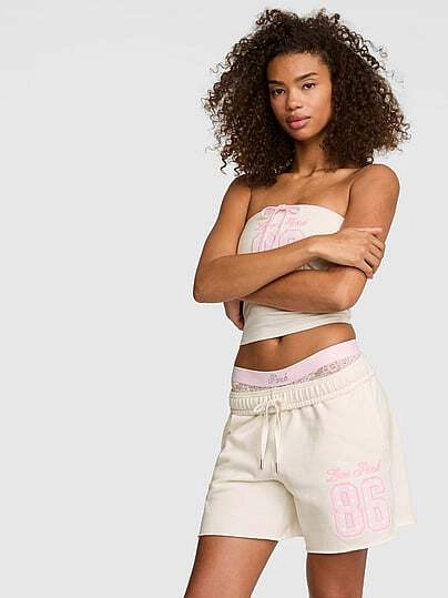 Pink Campus Fleece Shorts - Grey