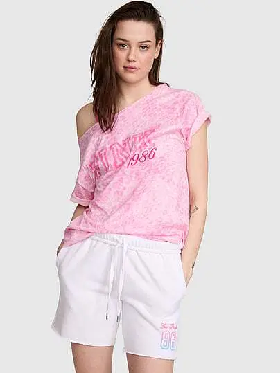 Pink Campus Fleece Relaxed Fit Shorts - White,ivory