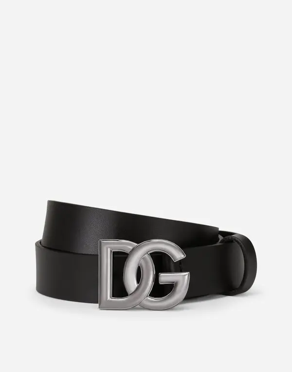 Dolce & Gabbana Leather Belt With Dg Logo Buckle - Black