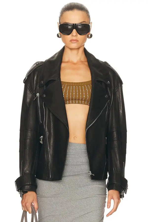 Attico Leather Bomber Jacket