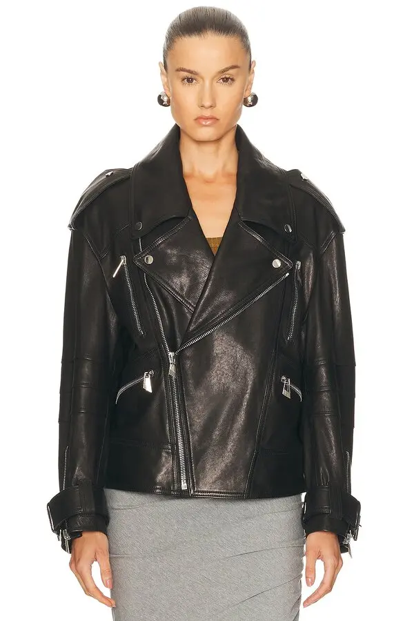 Attico Leather Bomber Jacket