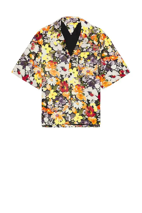 Bottega Veneta Floral Printed Leather Short Sleeve Shirt In Yellow - Multicolor