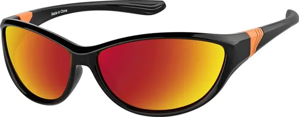 Zenni Sporty Round Sunglasses With Full Rim Frame - Black With Flame Mirror