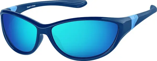 Zenni Sporty Round Sunglasses With Full Rim Frame - Blue With Blue Mirror