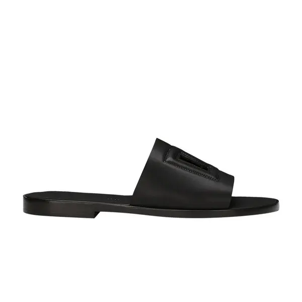 Dolce & Gabbana Leather Slides With Cutout - Black