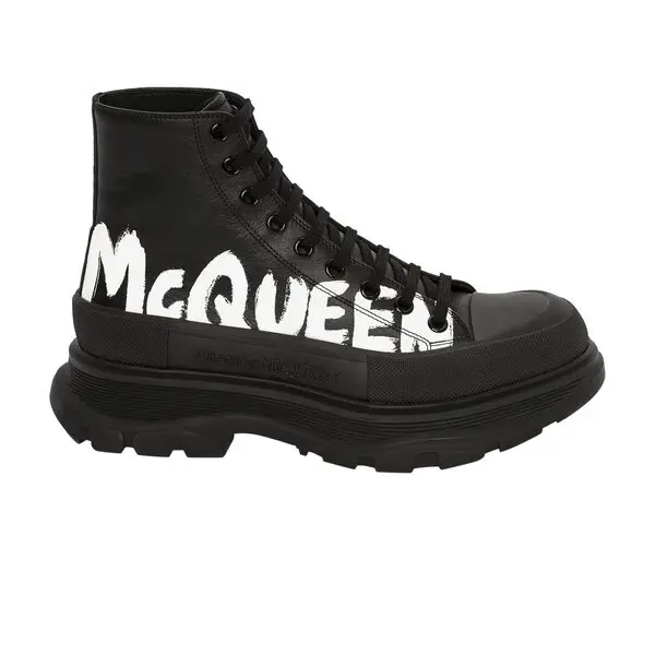 Alexander McQueen Tread Slick Graffiti Logo Boots - Black