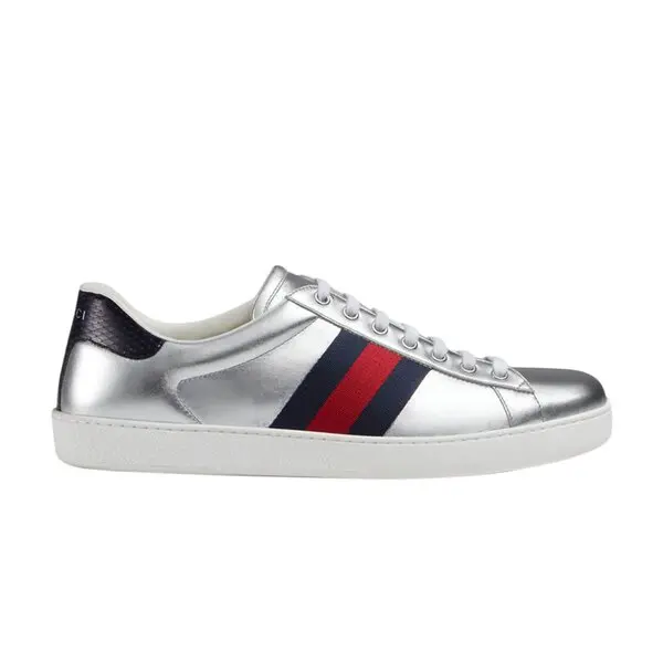 Gucci Ace Metallic Leather Sneakers - Silver