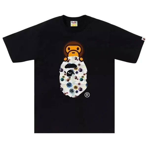 A BATHING APE Floral Camo Milo On Ape Head Tee - Black