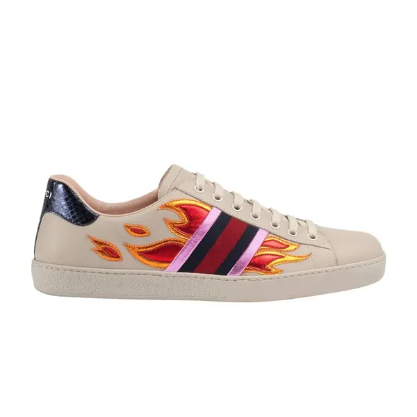 Gucci Ace Flame Embroidered Sneakers - Tan