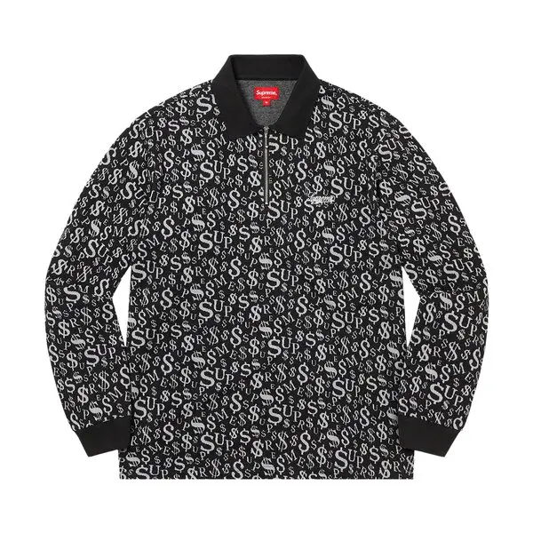 Supreme Currency Jacquard Zip Long-sleeve Polo