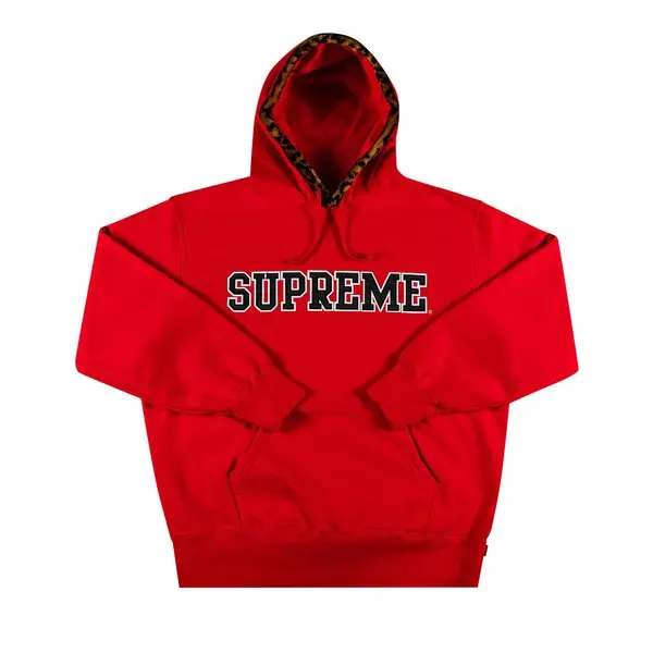 Supreme Leopard Trim Hooded Sweatshirt - Red
