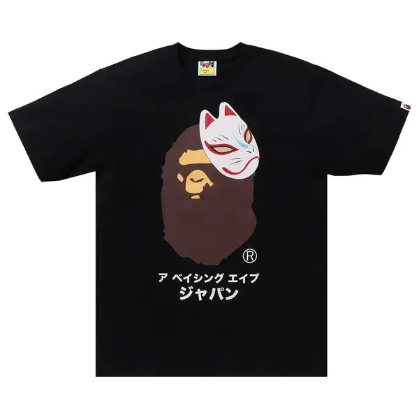 A BATHING APE Japanese Fox Mask Tee - Black