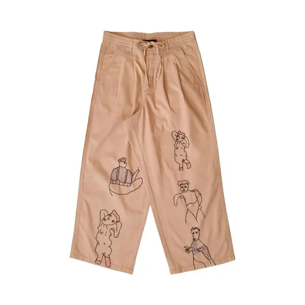 GLASS CYPRESS Embroidered Multipleat Trouser - Tan