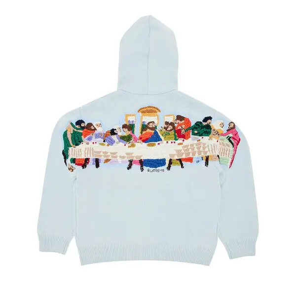 Supreme Last Supper Embroidered Zip Up Hooded Sweater - Blue