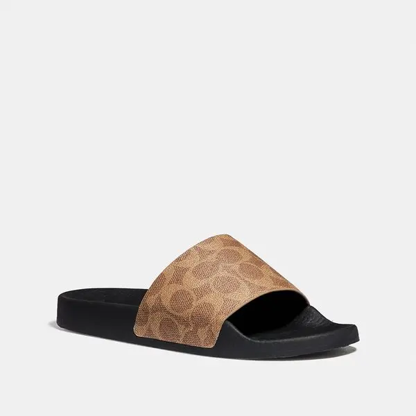 COACH Signature Canvas Sport Slides - Tan