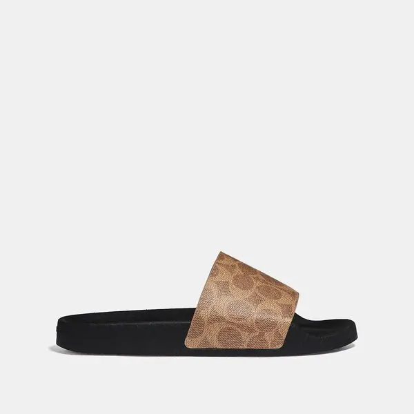 COACH Signature Canvas Sport Slides - Tan