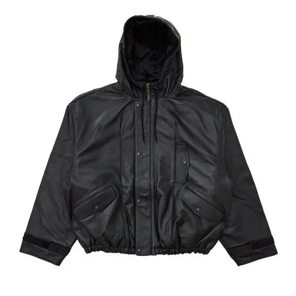 Supreme Hooded Leather Flight Bomber Jacket - Black