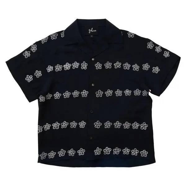 GLASS CYPRESS Short-sleeve Silk Flower Bowling Shirt