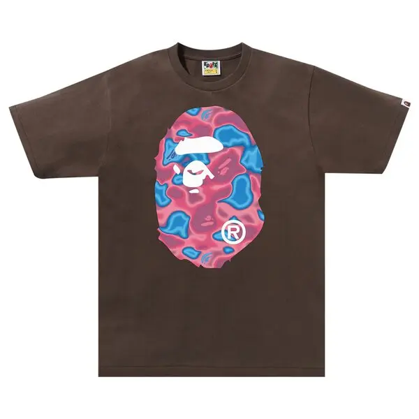 A BATHING APE Liquid Camo Big Ape Head Tee - Brown