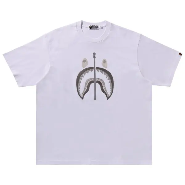 A BATHING APE Chain Stitch Shark Relaxed Fit Tee - White