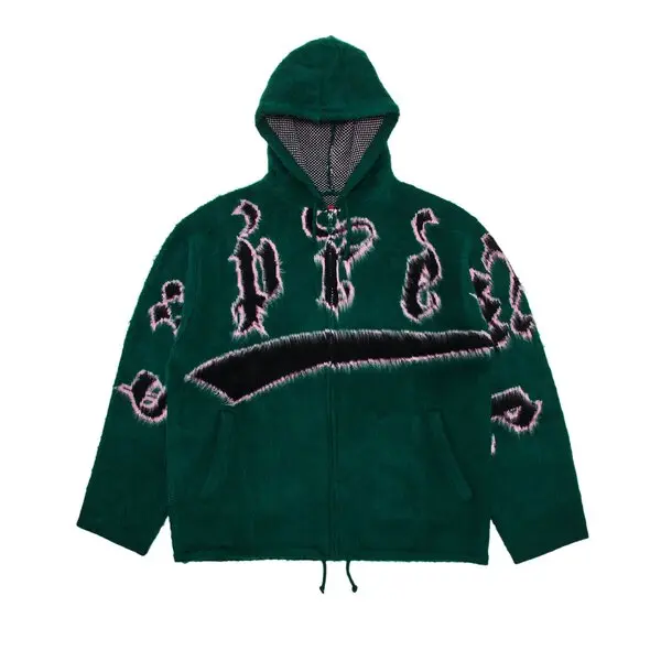 Supreme Accent Brushed Zip Up Hooded Sweater - Green