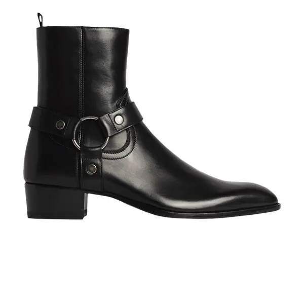 Saint Laurent 40mm Wyatt Harness Boots - Black | Editorialist