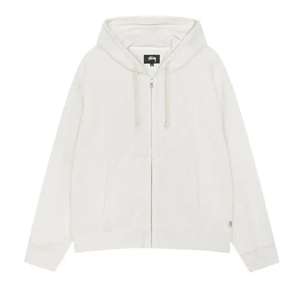 StüSsy Double Layer Waffle Zip Hoodie - White | Editorialist