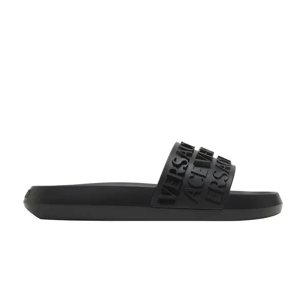 Versace Allover Logo Slides - Black