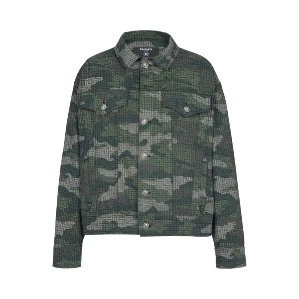 Balmain Camouflage Monogram Western Denim Jacket