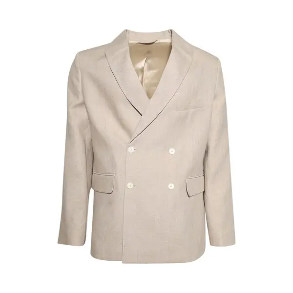 BODE Linen Double-breasted Suit Jacket - Tan