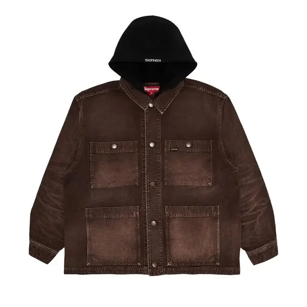 Supreme Worn Hooded Chore Coat - Brown