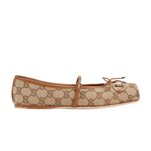 Gucci Horsebit Gg Canvas Ballet Flats - Tan