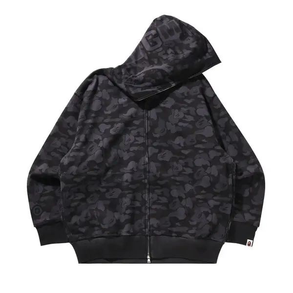 A BATHING APE Camo Print Relaxed Fit Shark Full Zip Hoodie - Black